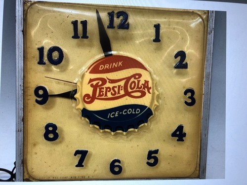 Pepsi-Cola Square Embossed Advertising Sign and Clock. | eBay