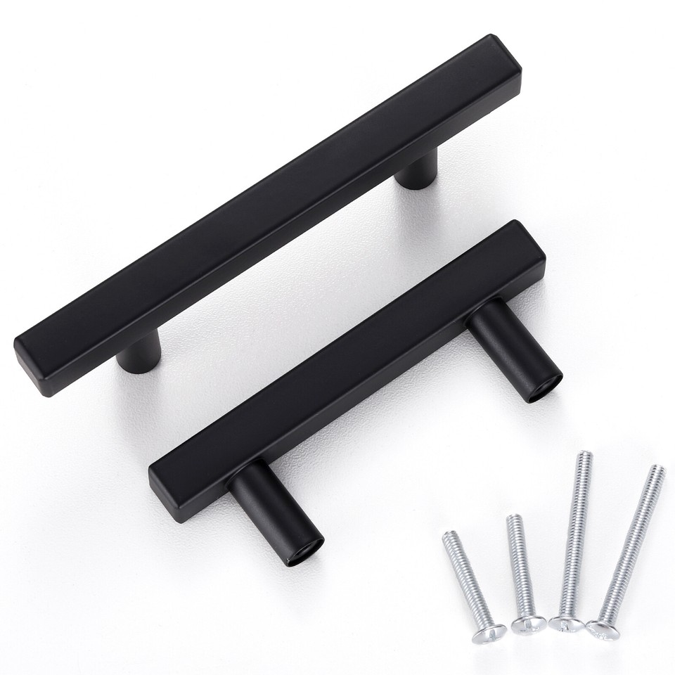 1-50X Modern Matte Black Square T Bar Handle Pull Kitchen/Bath Cabinet ...