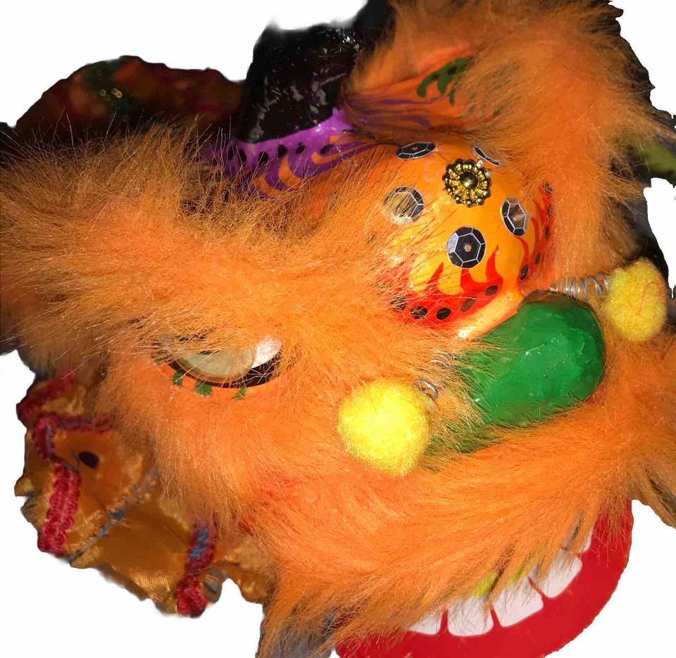 Vintage Paper Mache Orange Dragon Head Puppet Doll Opening Mouth Asian ...