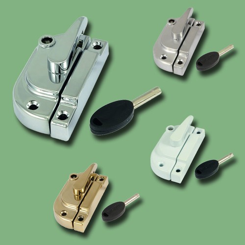 Locking Fitch Fastener, Catch, Sash Window Lock, Satin, Brass, White or ...