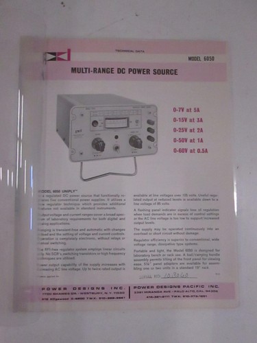 Power Designs Multi-Range DC Power Source Technical Data, Model 6050 ...