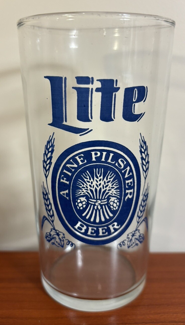 Miller Lite “A Fine Pilsner Beer” Vintage Beer Glass Short Old Style 5 ...