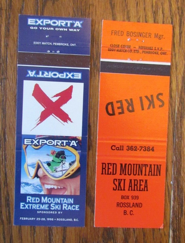 RED MOUNTAIN SKI RESORT MATCHBOOK MATCHCOVERS: ROSSLAND, BRITISH ...