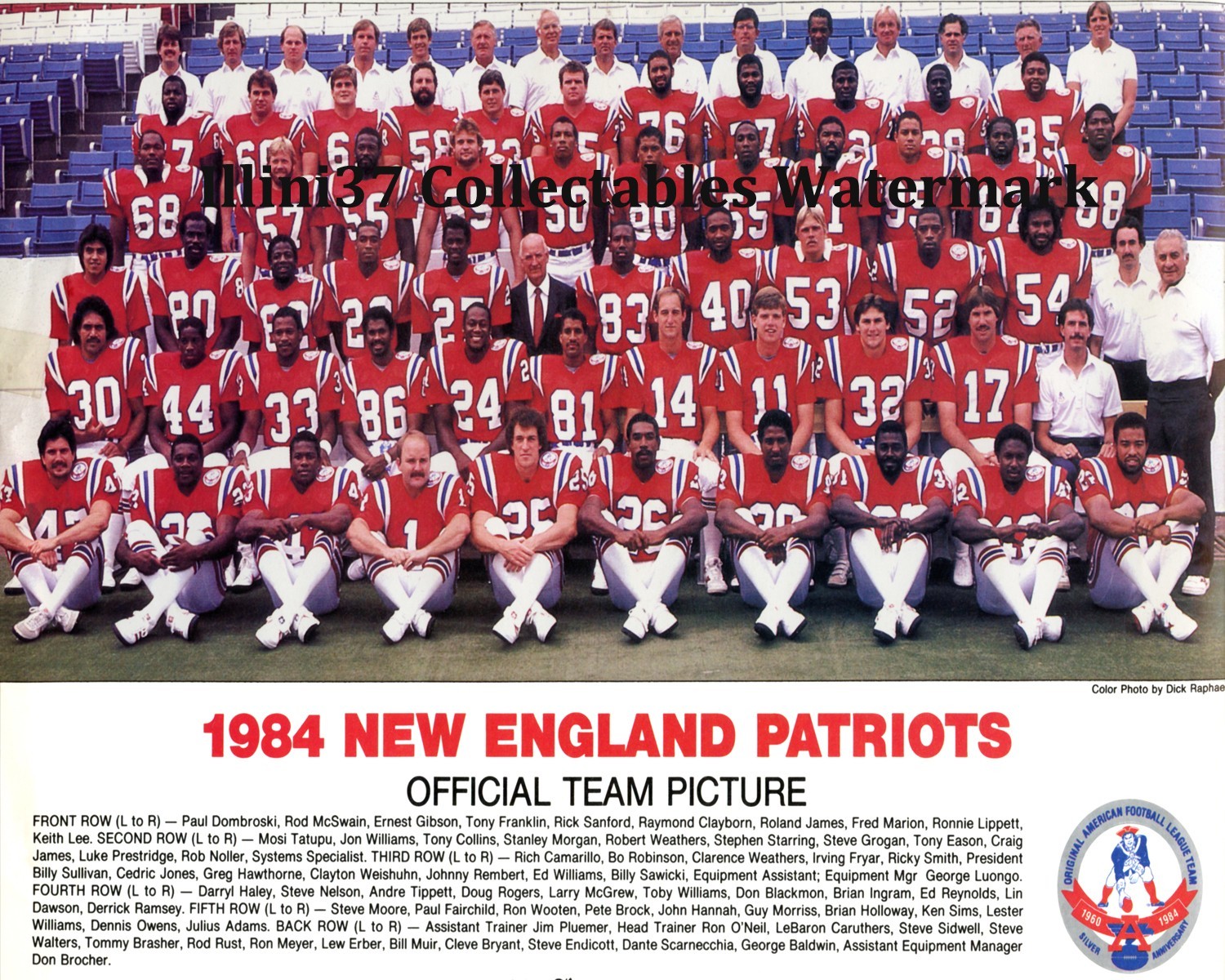 1984 NEW ENGLAND PATRIOTS TEAM 8X10 PHOTO GROGAN FRYAR TIPPETT HANNAH ...