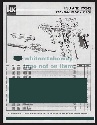 2005 HECKLER & KOCH P9S and P9S45 P9S 9mm P9S45 Pistol Schematic Parts ...