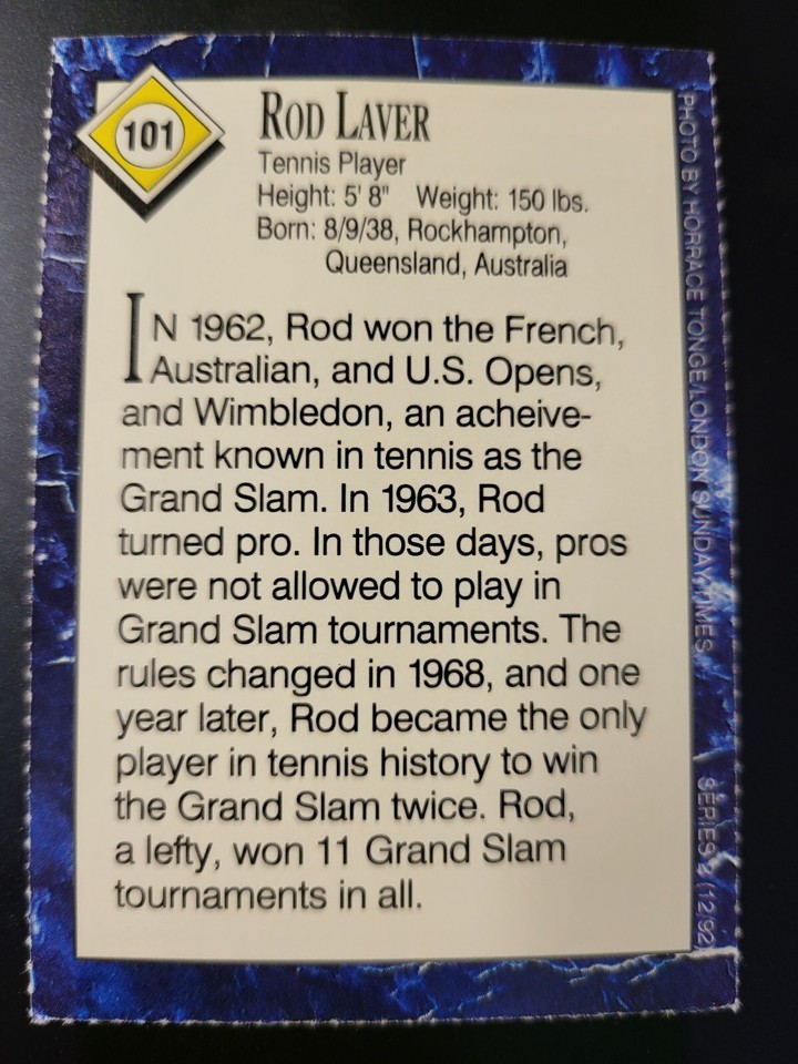 1992 Sports Illustrated SI Kids Rod Laver RC tennis LEGEND card #101 | eBay