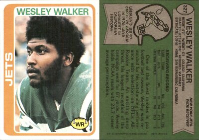 Wesley Walker 1978 Topps #327 Card New York Jets FREE SHIP ...