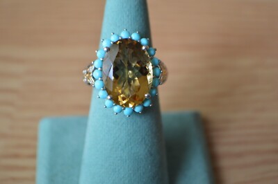 13.40ct Brazilian Citrine / SB Turquoise Ring Platinum over Fine Silver ...