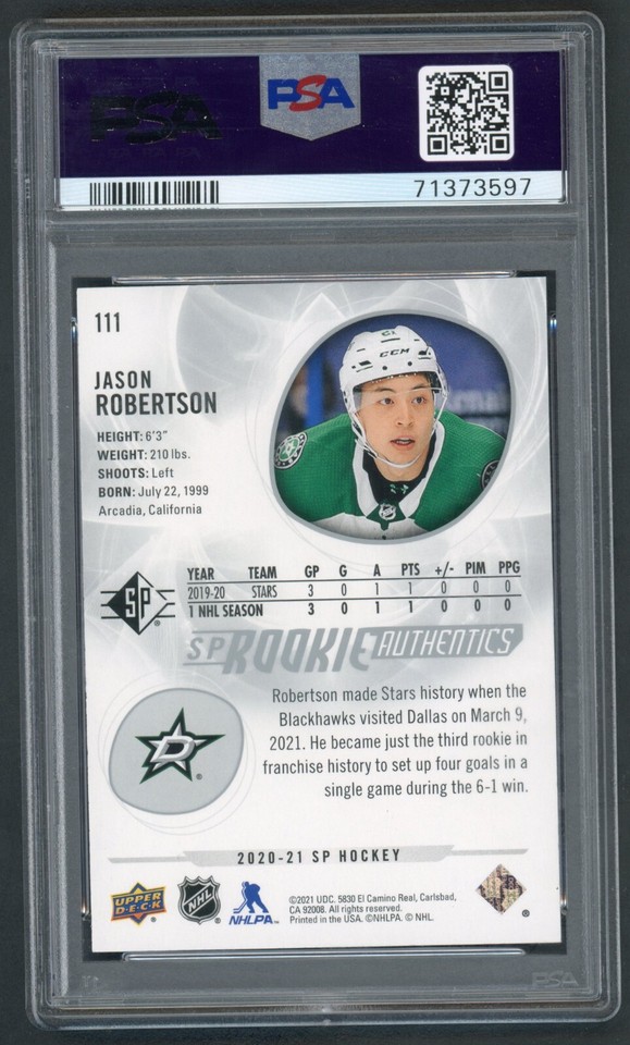 2020 SP Jason Robertson Dallas Stars #11 PSA 8 NM-MT Sphericity Rookie ...
