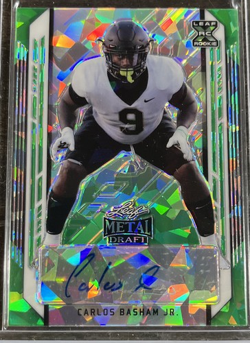 2021 LEAF METAL DRAFT CARLOS BOOGIE BASHAM JR GREEN CRYSTAL ROOKIE AUTO ...
