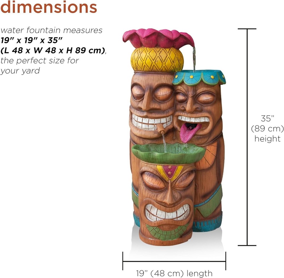 3-Tiered Colorful Tiki Head Water Fountain, Indoor/Outdoor Tropical ...