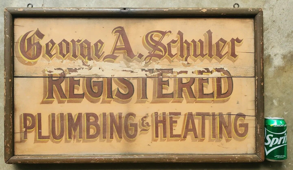 1890s DOUBLE-SIDED PAINTED WOOD PLUMBING & HEATING SIGN | eBay