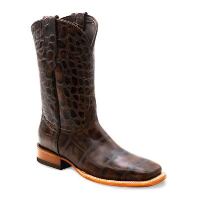 Men Genuine Leather Blake Western Wide Square Toe Brown Cowboy Boots ...