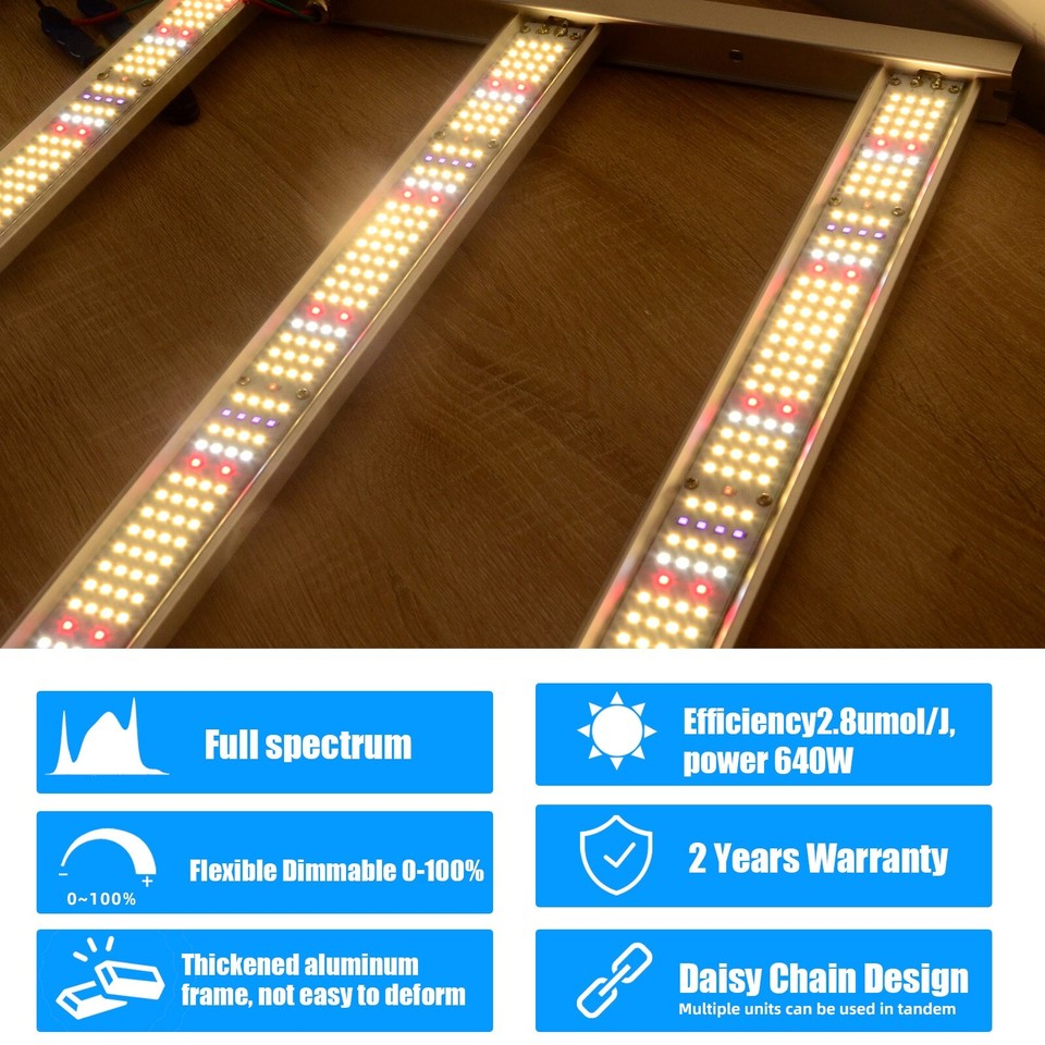 640W 6 Bar LED Grow Light Full Spectrum Linkable Seedling Veg ...