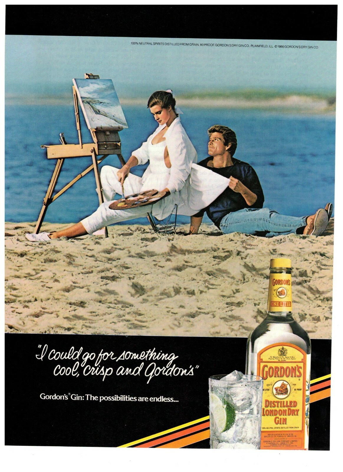 1989 Gordon's London Dry Jin Beach Painting Vintage Print Advertisement ...