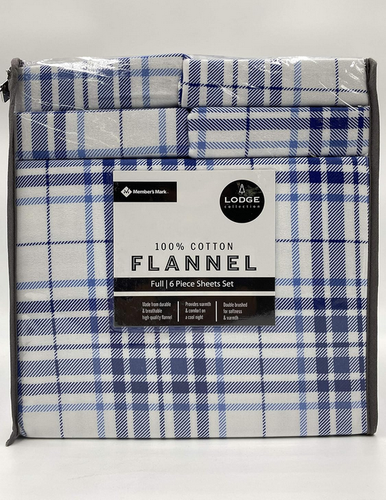 NEW Members Mark 100% Cotton 6pc Flannel Sheets Set Blue Plaid | eBay