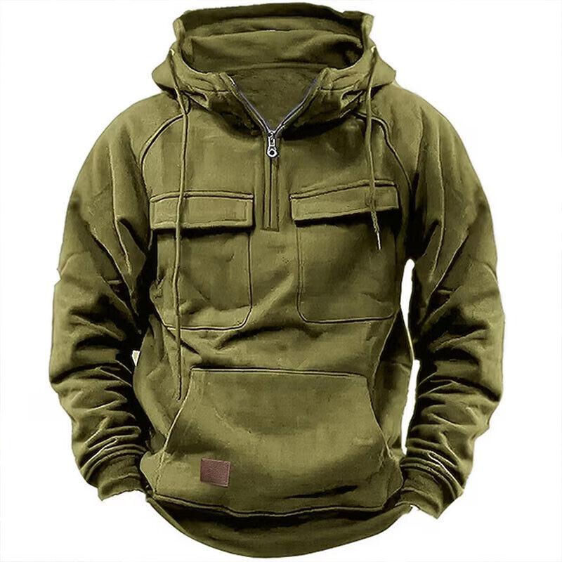 Mens Cargo Hoodies Tops Combat Work Military Solid Baggy Zip Hooded ...