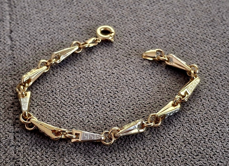 Gold Braclet 14 CT 8inch White&Yellow Gold Bracelet Unisex | eBay UK