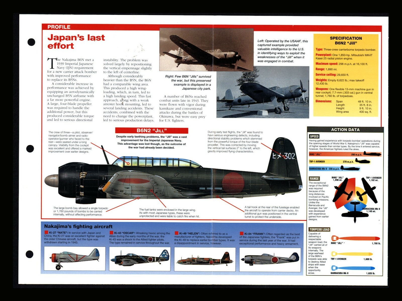 "B6N TENZAN JILL NAKAJIMA" Aircraft of World Spec Sheet WWII 13.60 | eBay