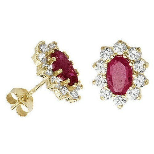 Yellow Gold Ruby Earrings Cluster Natural Stone 375 9 Carat New Boxed ...