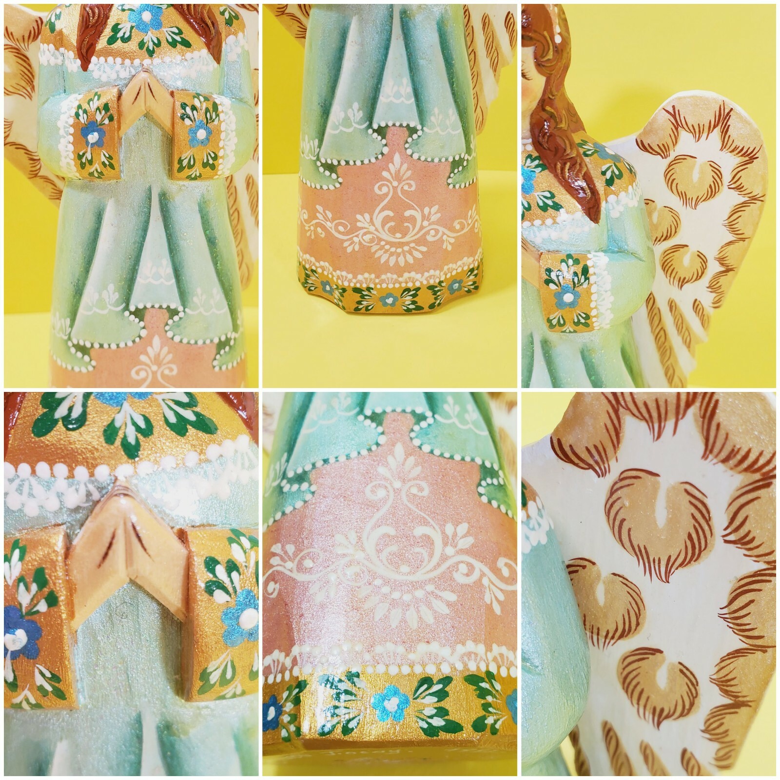 1997 Russian Hand Carved Wood Angel Doll Figurine Hand Painted Wings ...