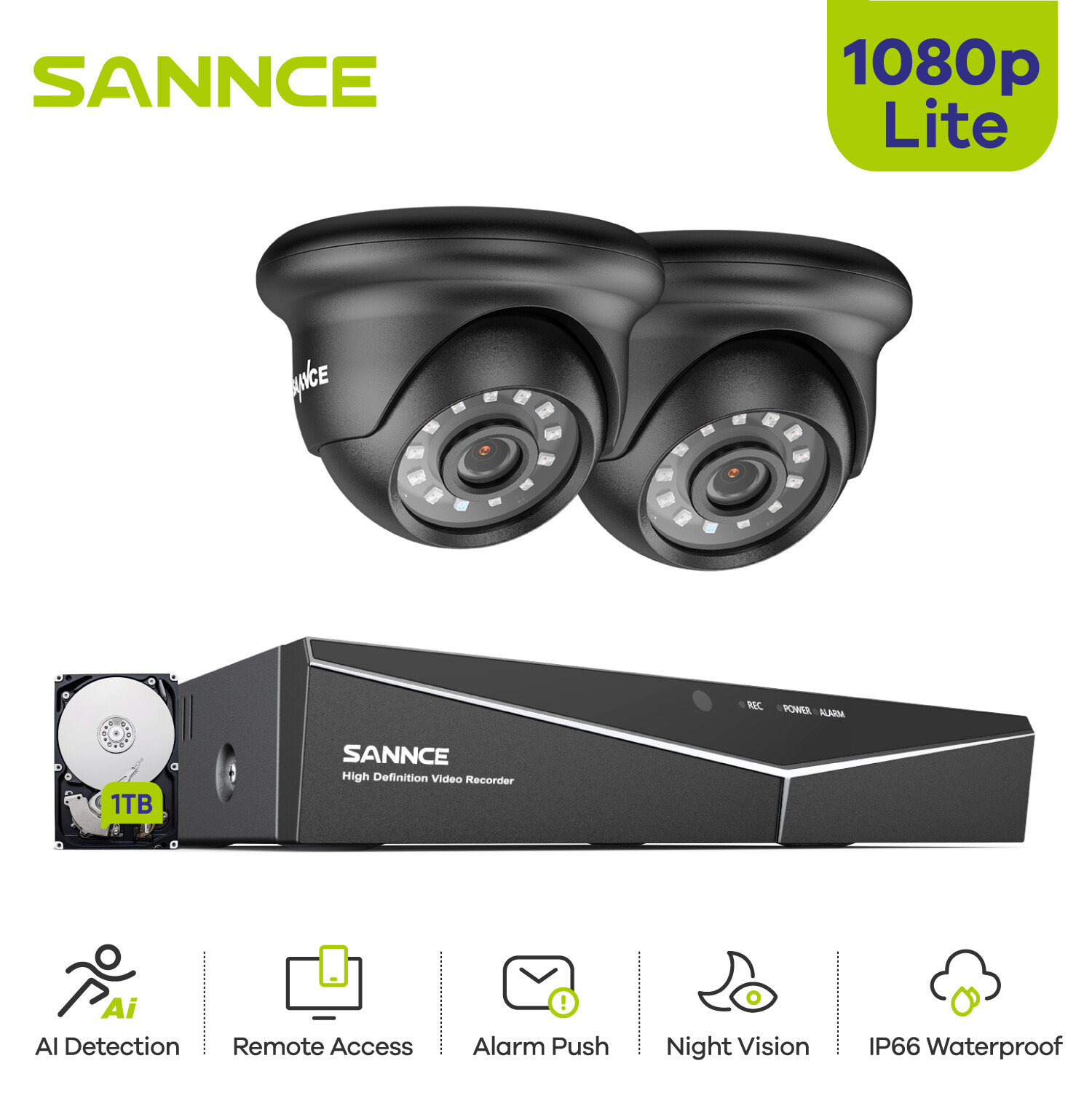 SANNCE 1080P Video Security Camera System 4CH 5IN1 DVR Outdoor IR Night ...