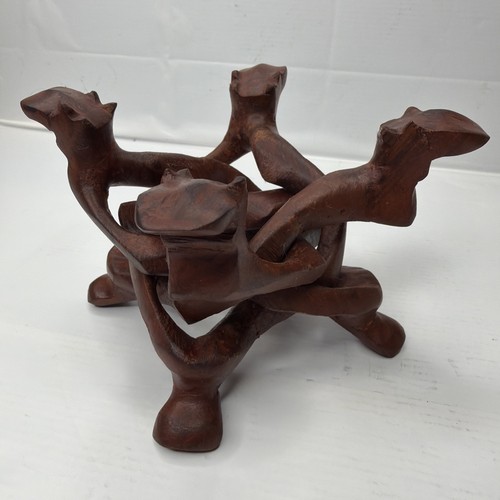 VTG Hand Crafted Interlocking Iron Wood Stand Abstract Heads Sculpture ...