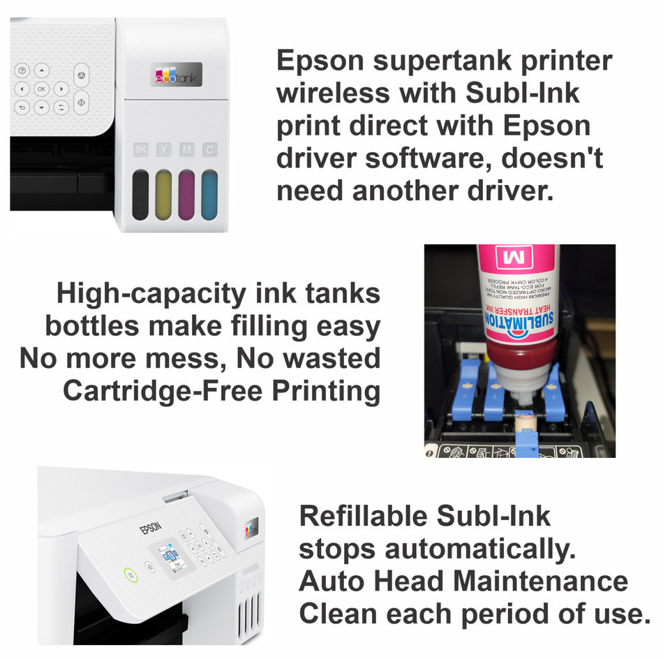 Epson Tank Printer with Subli-ink Starter Plus DTF T-Shirt Maker ...
