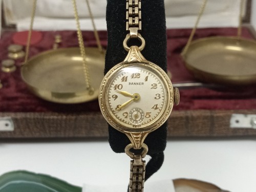 Antique Banner Ladies Tiny Swiss Watch Art Deco 10K R.Gold Plate W ...