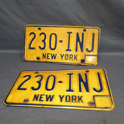 NEW YORK Expired License Plates '230-INJ' - Pair | eBay