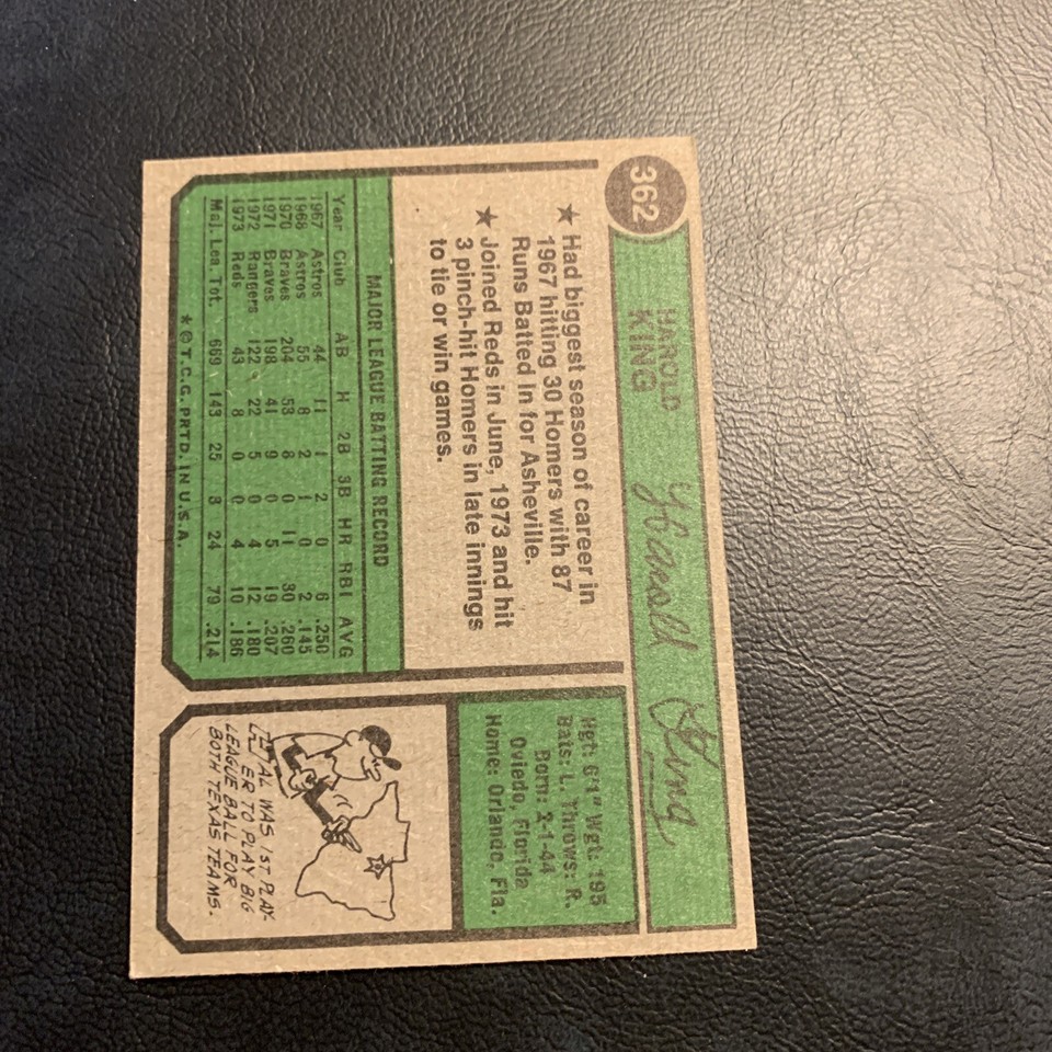 Cb26 1974 Topps #362 Hal king Cincinnati reds | eBay
