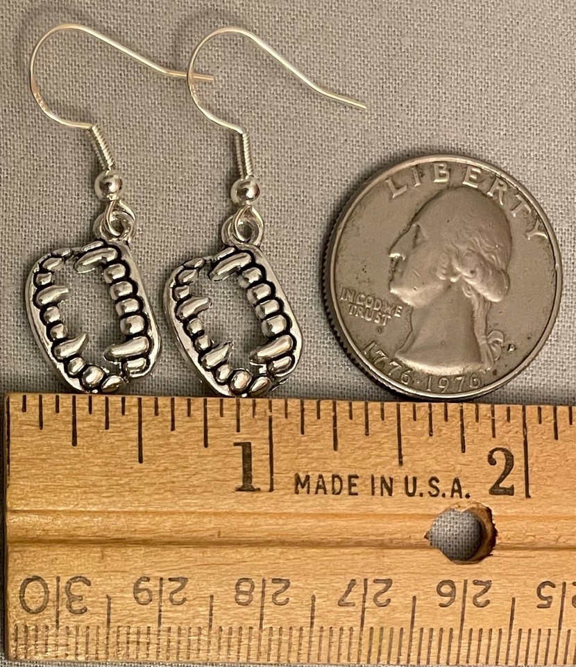 VAMPIRE FANGS EARRINGS - Pewter with SS Ear Wires HALLOWEEN TEETH ...