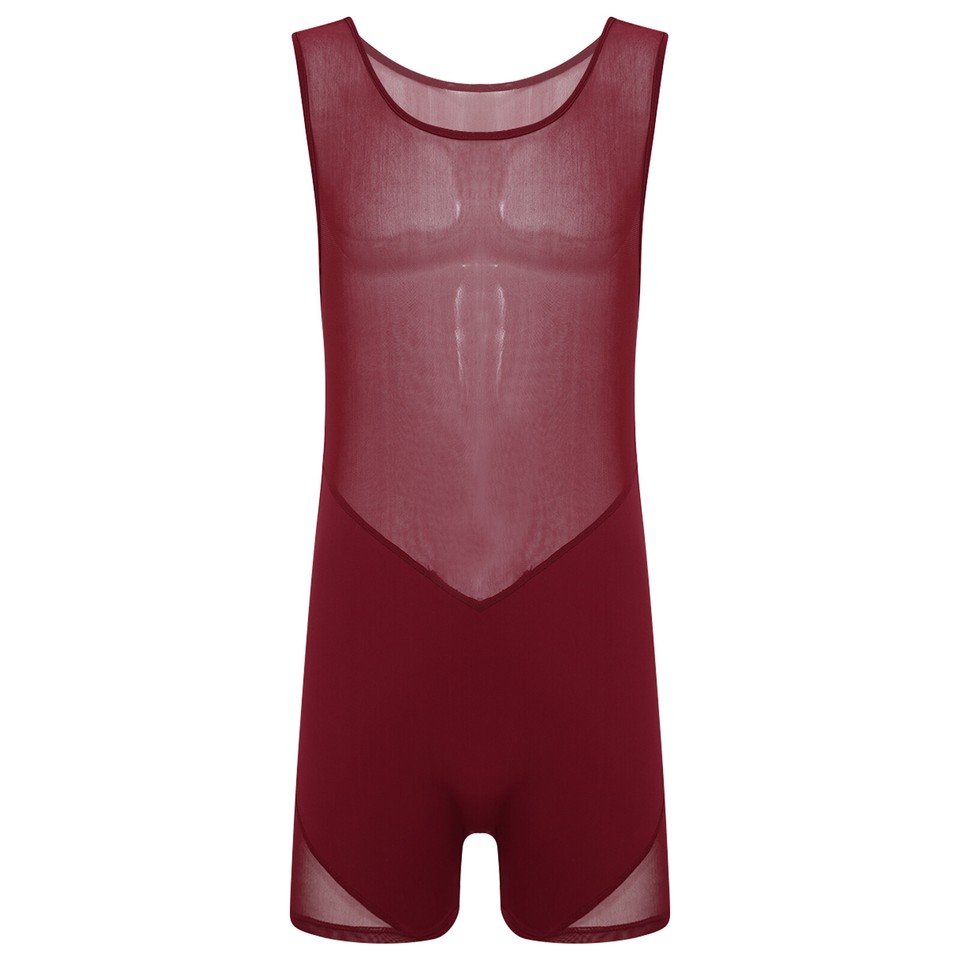 Mens Sports Wrestling Singlet Sheer Athletic Jumpsuit Mesh Bodysuit ...