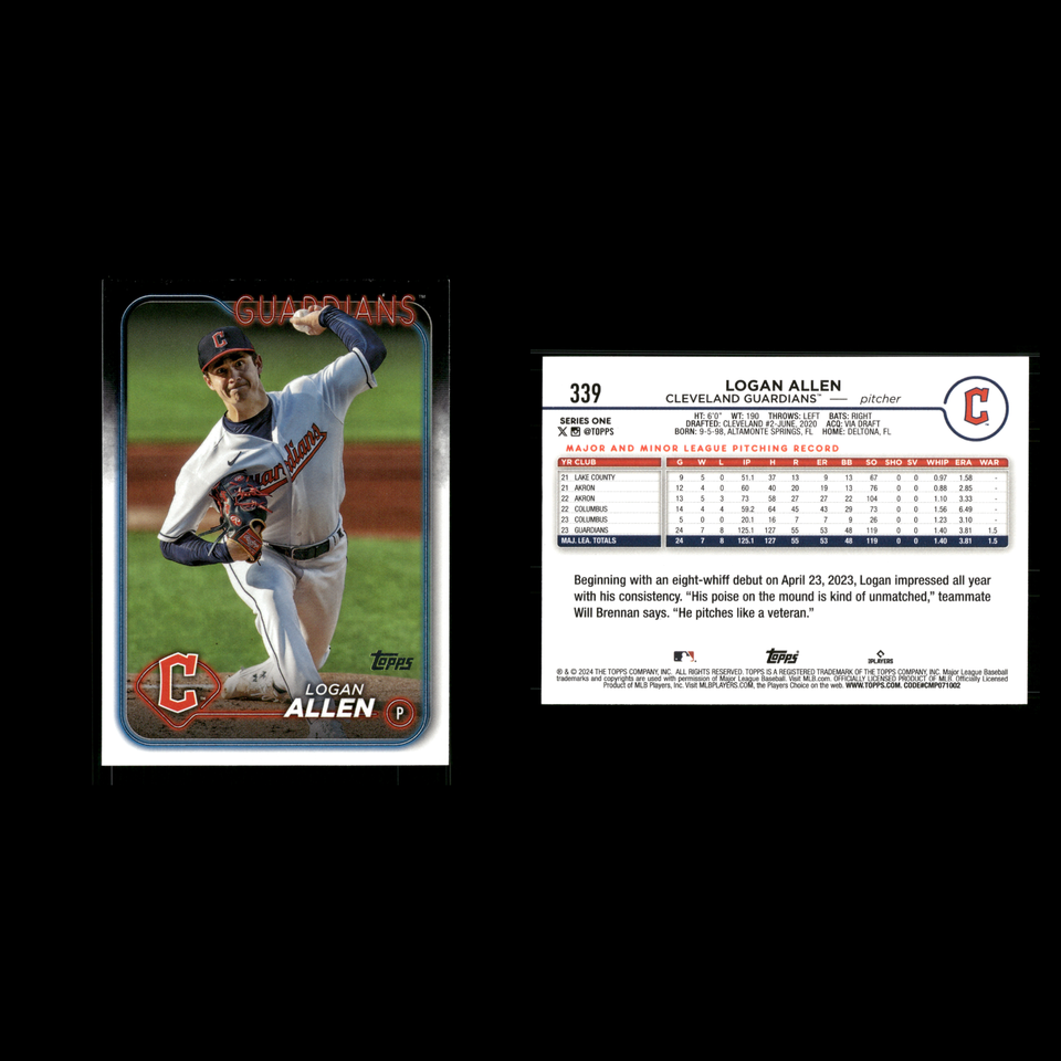 Logan Allen #339 2024 Topps Cleveland Guardians Baseball Card MLB | eBay