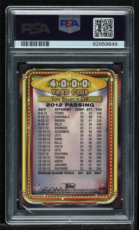 2013 Topps Chrome 4000 Yard Club Tom Brady #4 PSA 9 MINT | eBay
