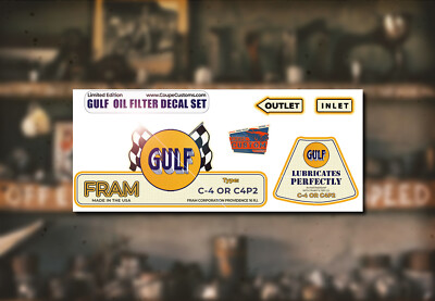 Gulf Fram Oil Filter Decal Sticker hot rod Flathead Ford V8 Deuce 1932 ...