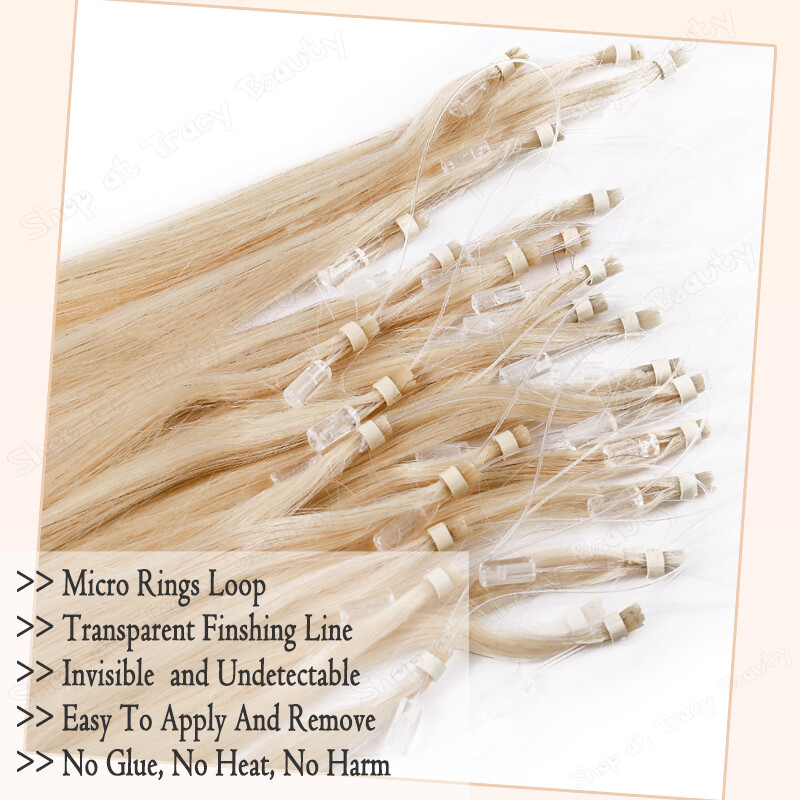 300PCS Micro Loop 100% Remy Human Hair Extensions Nano Ring Bead Full ...