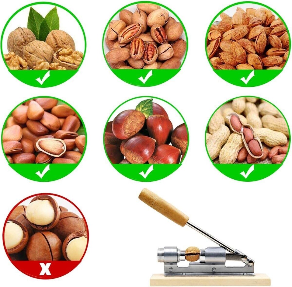 2PK Heavy Duty Nutcracker Pecan Walnut Nut Opener Tools Wood Base and ...