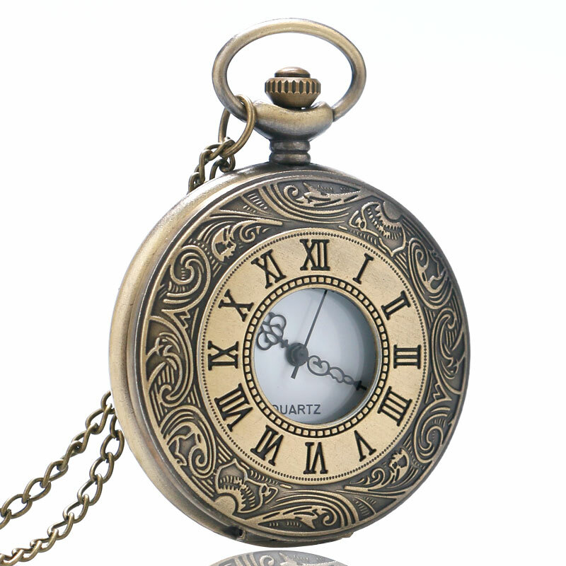 Mens Womens Pocket Watch Quartz White Dial Stainless Steel Case Arabic ...