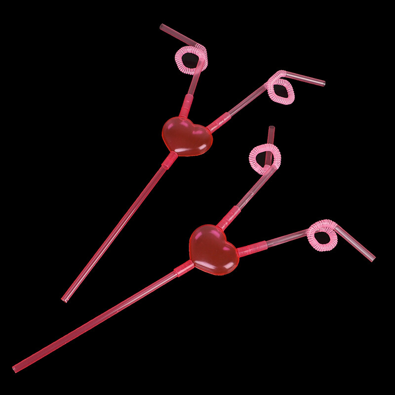 Love Heart Double Straw Unique Flexible Drinking Tube Straws Bar ...