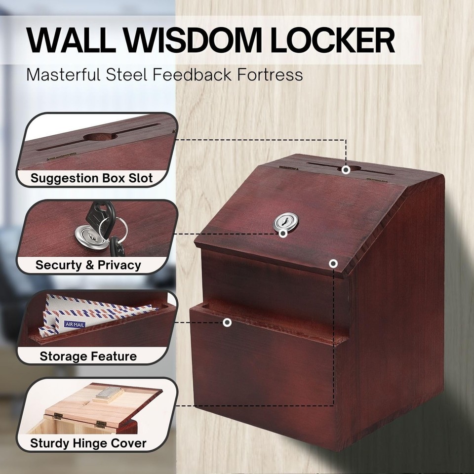Wooden Lockable Suggestion Box - Red Mahogany Finish, Wall Mounted or ...