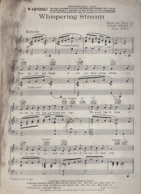 VTG Sheet Music - Whispering Stream - Helen Myers & Noel Rhys - 1941 | eBay