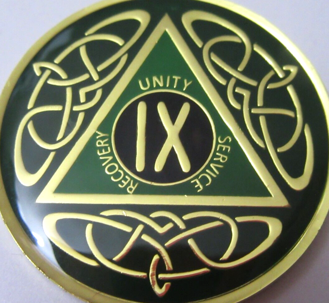 Celtic Knot Green Gold Alcoholics Anonymous 9 Year Medallion Coin Token ...