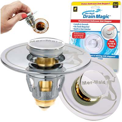 Mer-Maid Drain Magic Universal Sink Stopper, Instantly Replace Broken ...