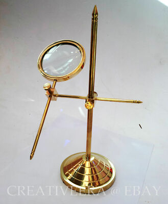 Vintage Brass Table Marine Magnifier Magnifying Reading Glass W Stand ...