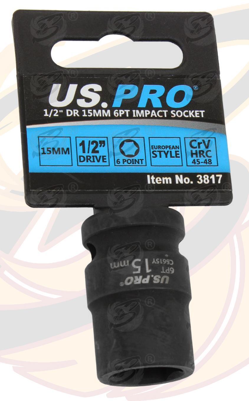 US PRO 15mm Shallow Impact Socket 1/2" Drive 15mm 6 Point Single Hex ...