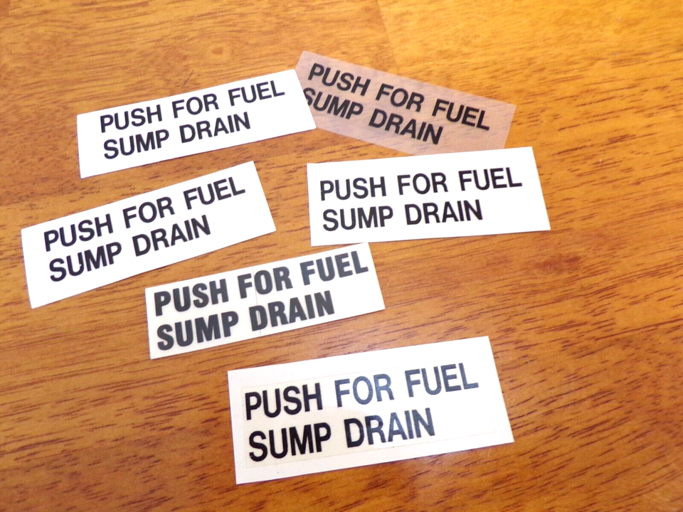 Clear with Black Letter Aircraft "Push For Fuel Sump Drain" Decal (SALE ...