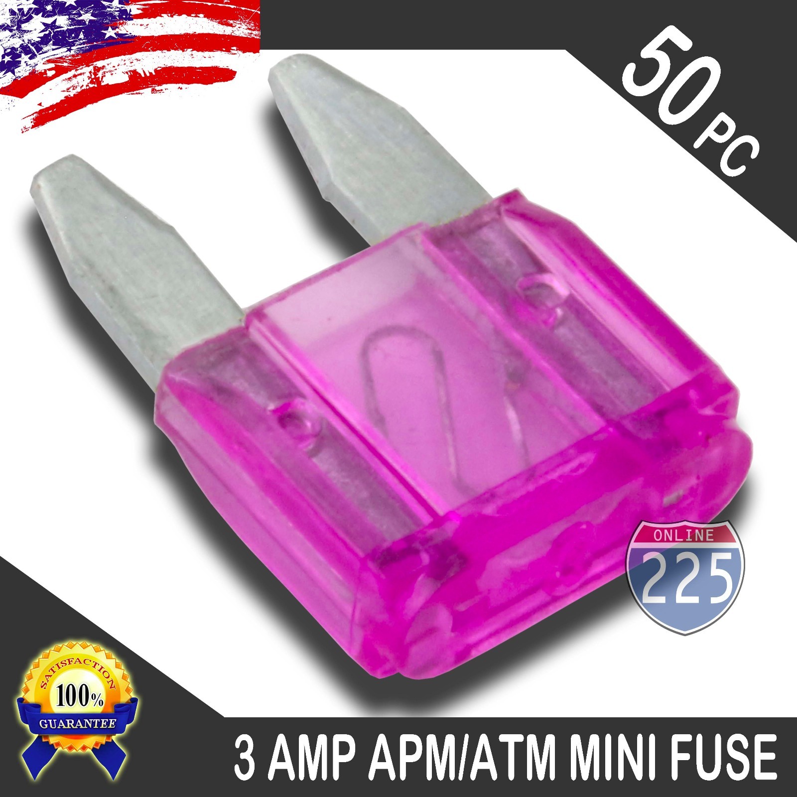 50 Pack 3A Mini Blade Style Fuses APM/ATM 32V Short Circuit Protection ...