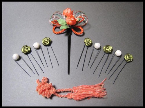 Rose, Mizuhiki, single hairpin, ribbon string, pinch hairpin, pearl ...