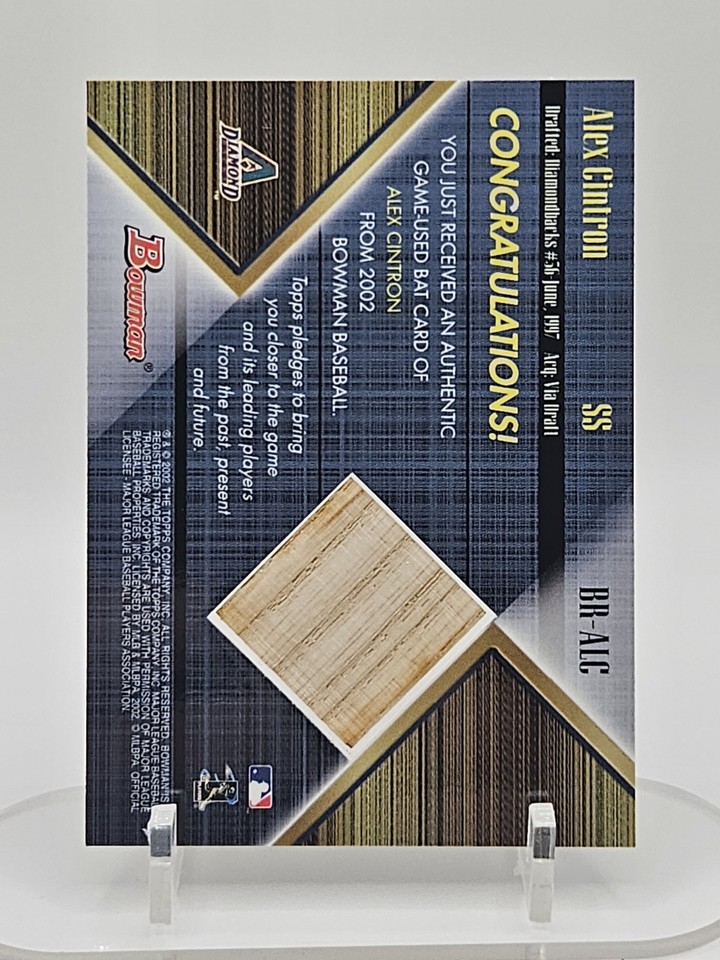 2002 Bowman ALEX CINTRON GAME USED BAT RELIC Arizona Diamondbacks MLB # ...